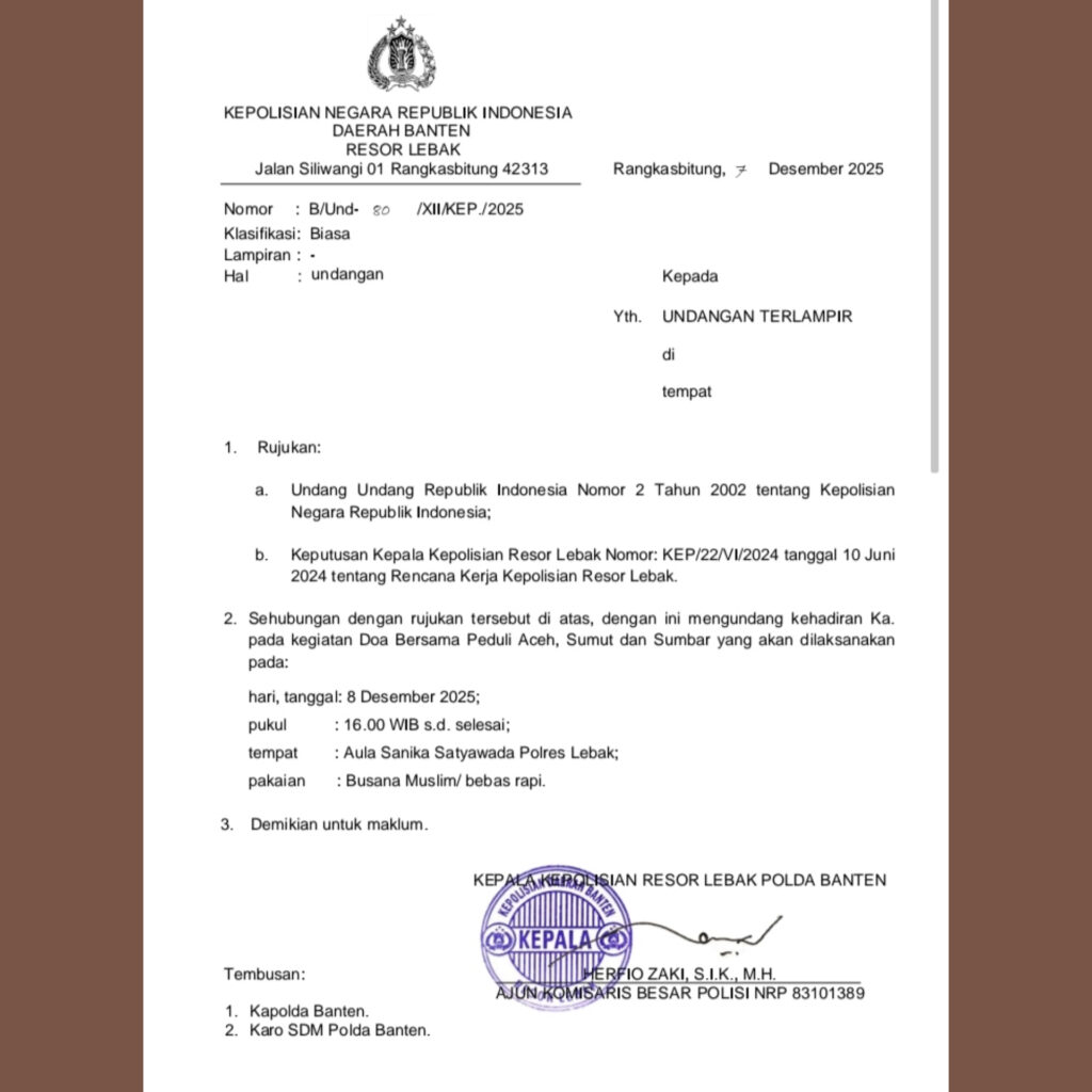 Polres Lebak Dijadwalkan Gelar Doa Bersama Peduli Bencana Sumatera ...